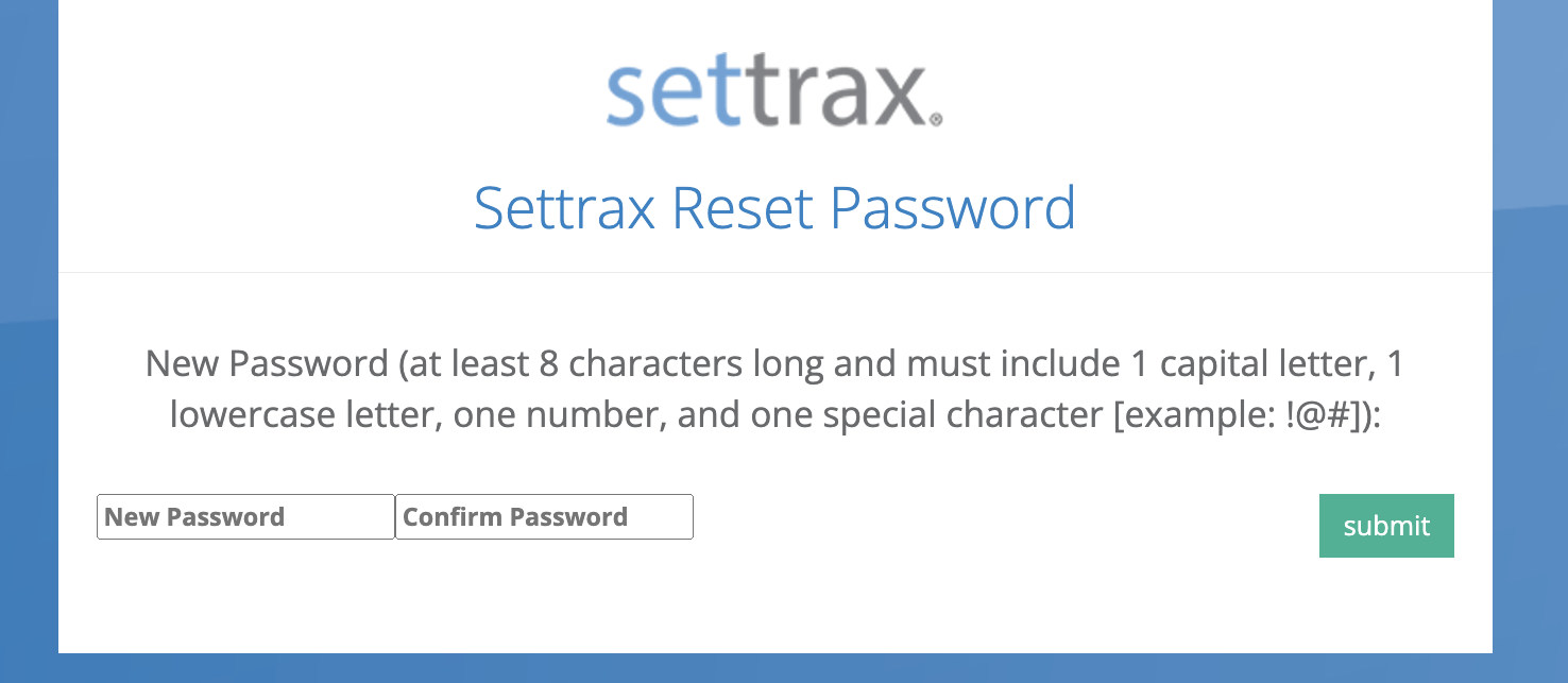 Reset your Password – Settrax